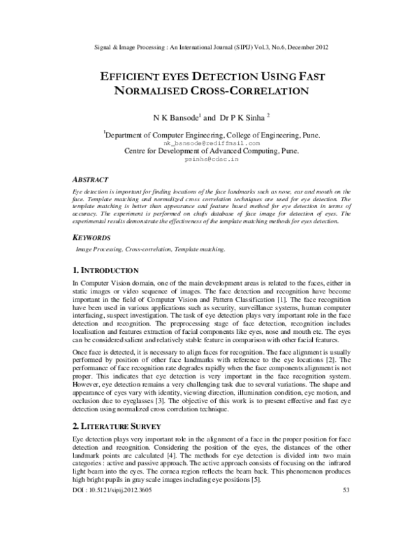 Pdf Efficient Eyes Detection Using Fast Normalised Cross Correlation