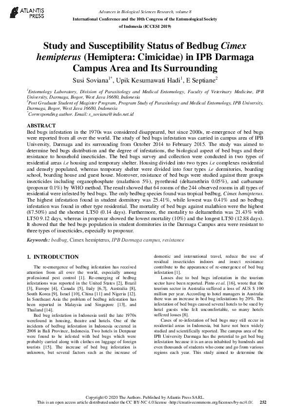 (PDF) Study and Susceptibility Status of Bedbug Cimex hemipterus ...