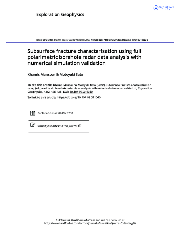 Pdf Subsurface Fracture Characterisation Using Full Polarimetric Borehole Radar Data Analysis