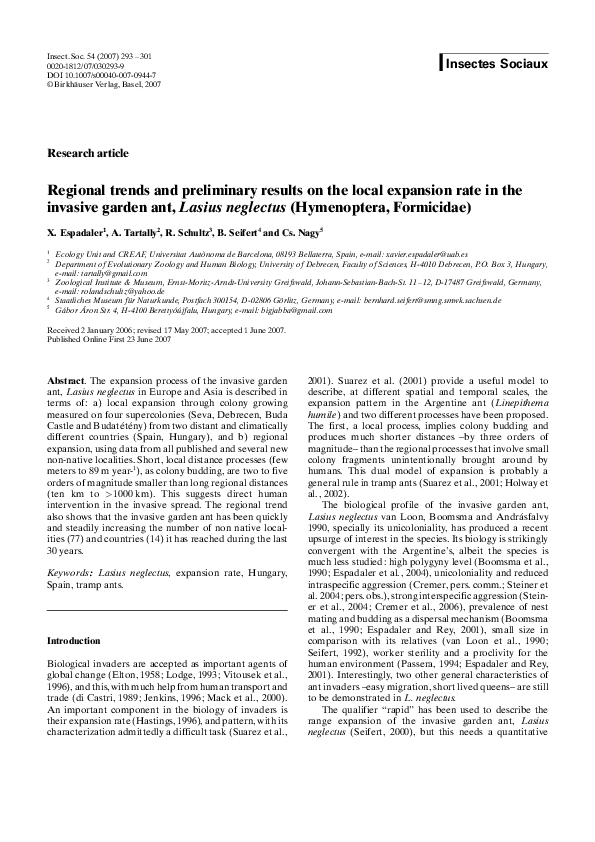 (PDF) invasive garden ant, Lasius neglectus (Hymenoptera, Formicidae)