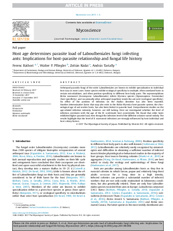 (PDF) Host age determines parasite load of Laboulbeniales fungi ...
