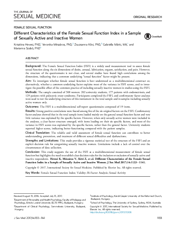 (PDF) Different Characteristics of the Female Sexual Function Index in ...
