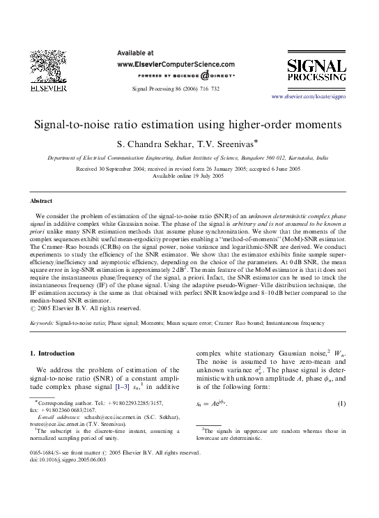 (PDF) Signal-to-noise ratio estimation using higher-order moments