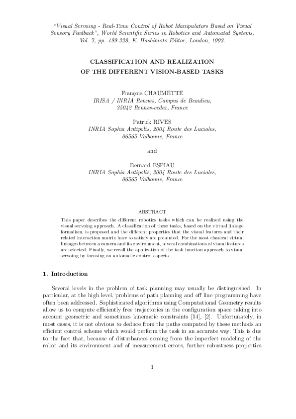(PDF) Classification and Realization of the Different Vision-Based Tasks
