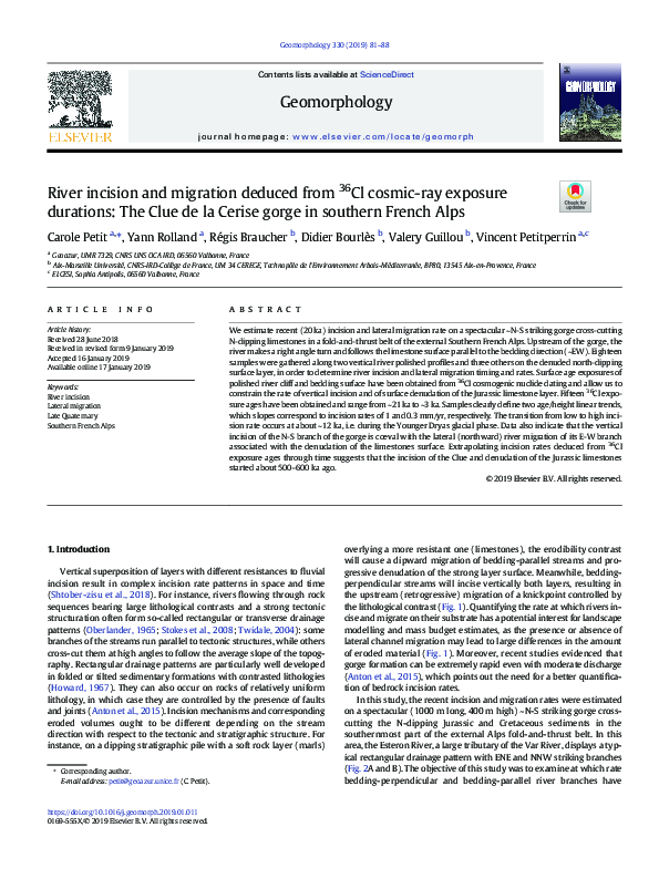 (PDF) River incision and migration deduced from 36Cl cosmic-ray ...