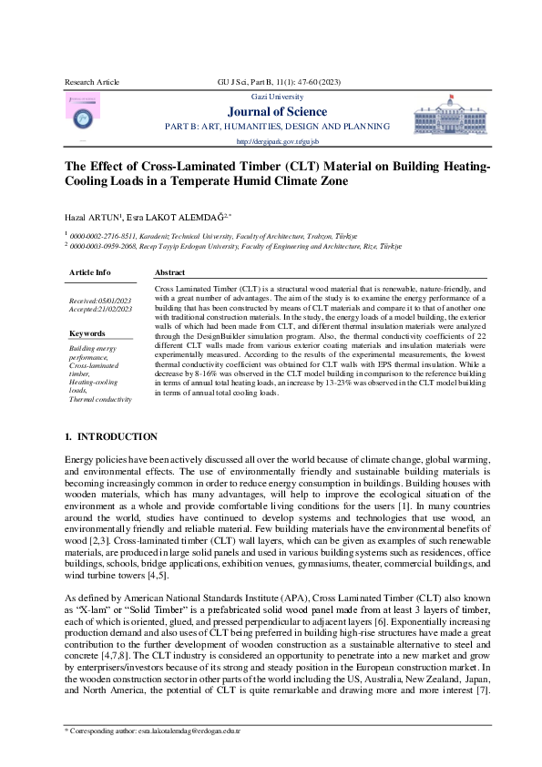 (PDF) The Effect of Cross-Laminated Timber (CLT) Material on Building Heating-Cooling Loads in a ...