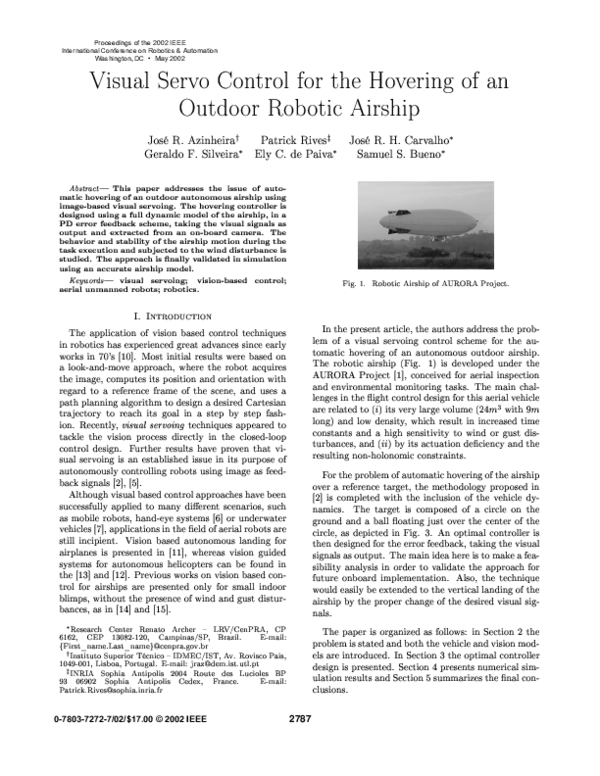 (PDF) Visual servo control for the hovering of all outdoor robotic airship