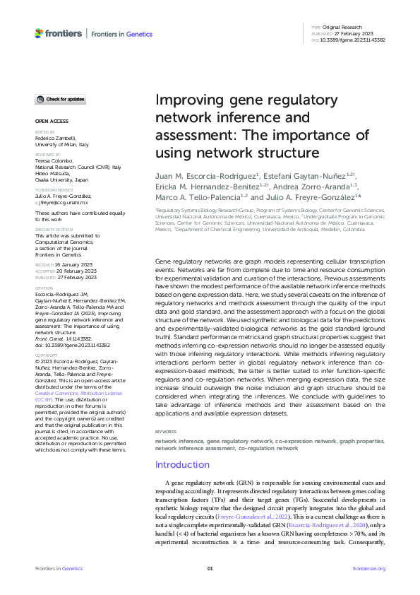Pdf Improving Gene Regulatory Network Inference And Assessment The