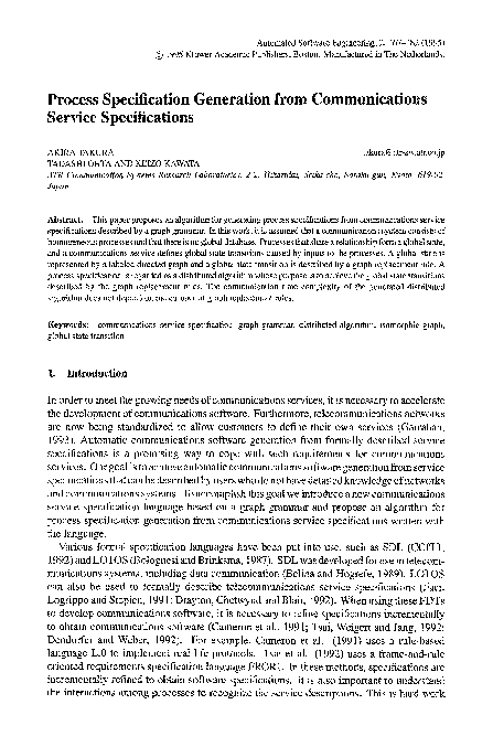 (PDF) Process specification generation from communications service specifications