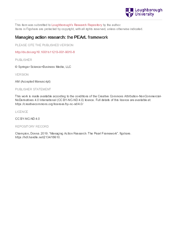 (PDF) Managing Action Research: The PEArL Framework