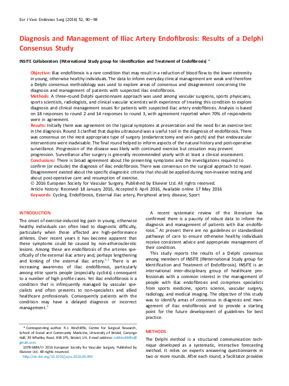 (PDF) Diagnosis and Management of Iliac Artery Endofibrosis: Results of a Delphi Consensus Study ...