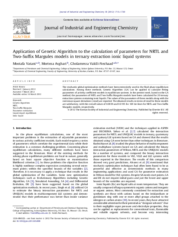 Pdf Application Of Genetic Algorithm To The Calculation Of Parameters