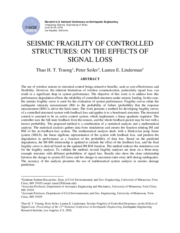 (PDF) Seismic fragility of controlled structures: On the effects of signal loss