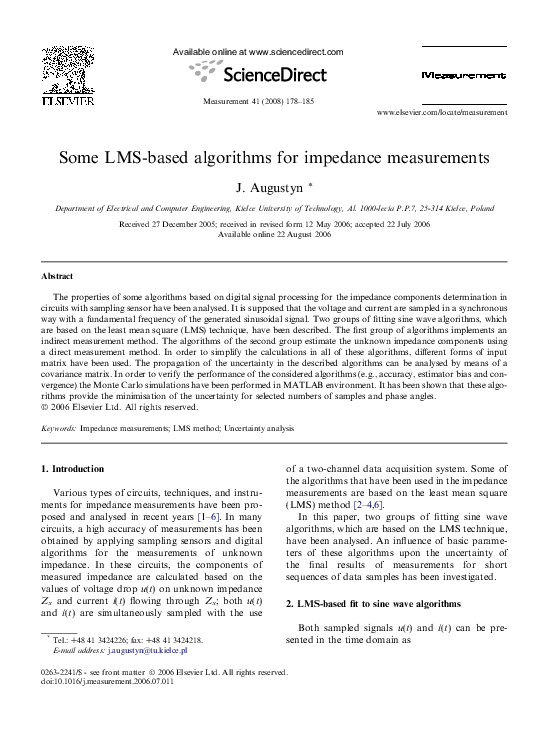 (PDF) Some LMS-based algorithms for impedance measurements