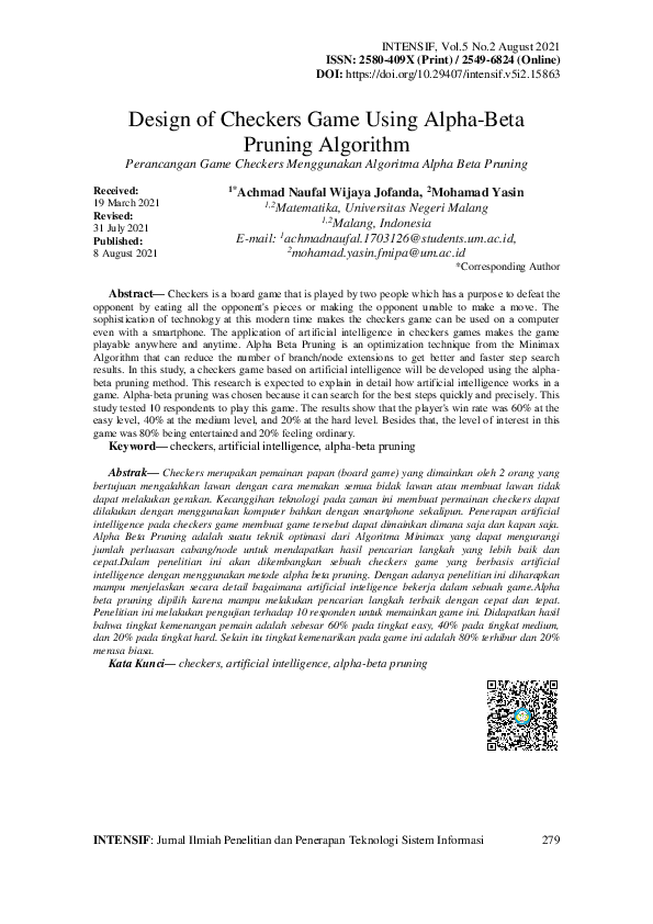 (PDF) Design of Checkers Game Using Alpha-Beta Pruning Algorithm