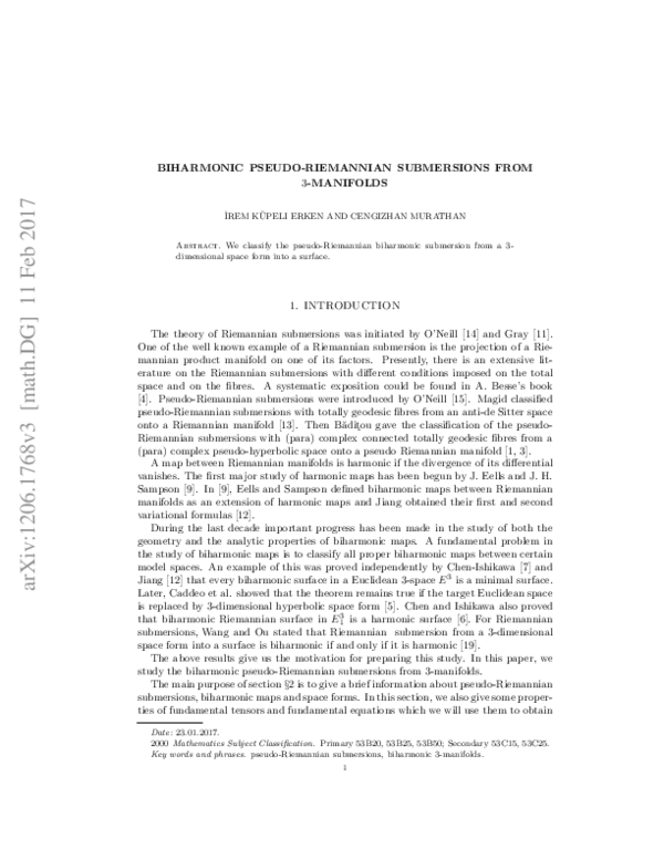 (PDF) Biharmonic pseudo-Riemannian submersions from 3-manifolds