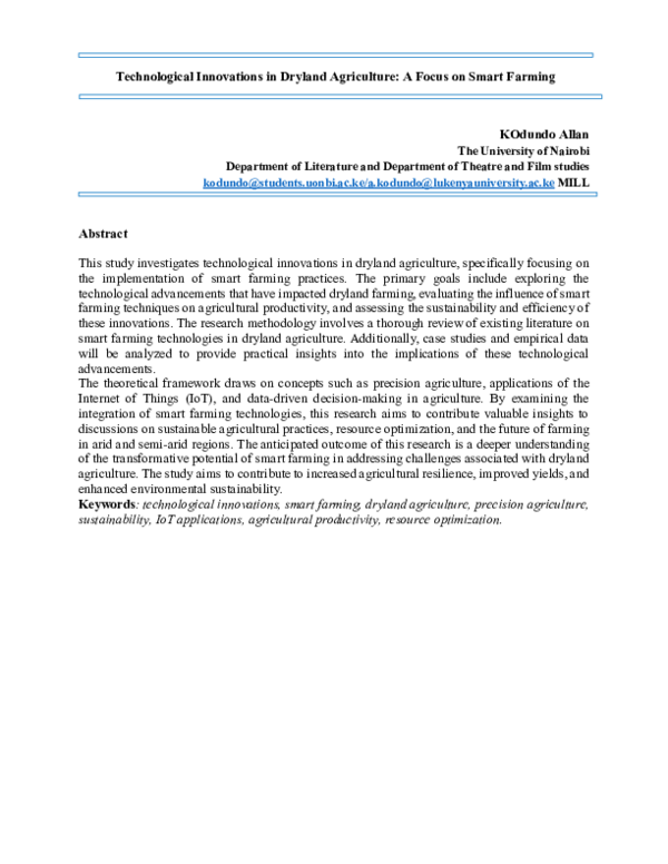 (PDF) Technological Innovations in Dryland Agriculture: A Focus on ...