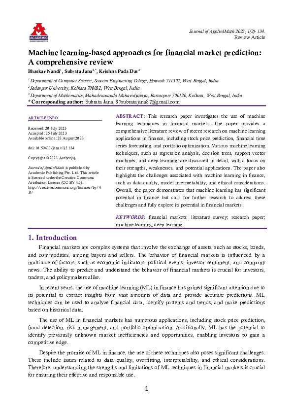 (PDF) Machine learning-based approaches for financial market prediction ...