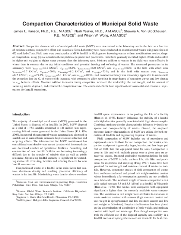 (PDF) Compaction Characteristics of Municipal Solid Waste