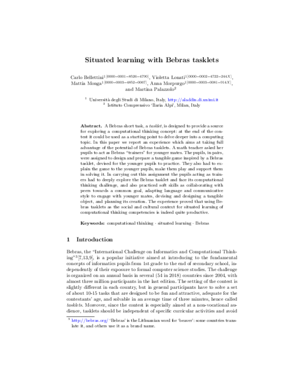 (PDF) Situated Learning with Bebras Tasklets