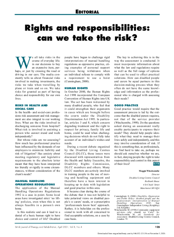 (PDF) Rights and responsibilities: can we take the risk?