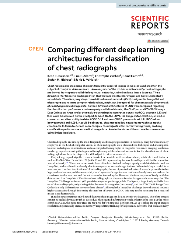 (PDF) Comparing different deep learning architectures for classification of chest radiographs