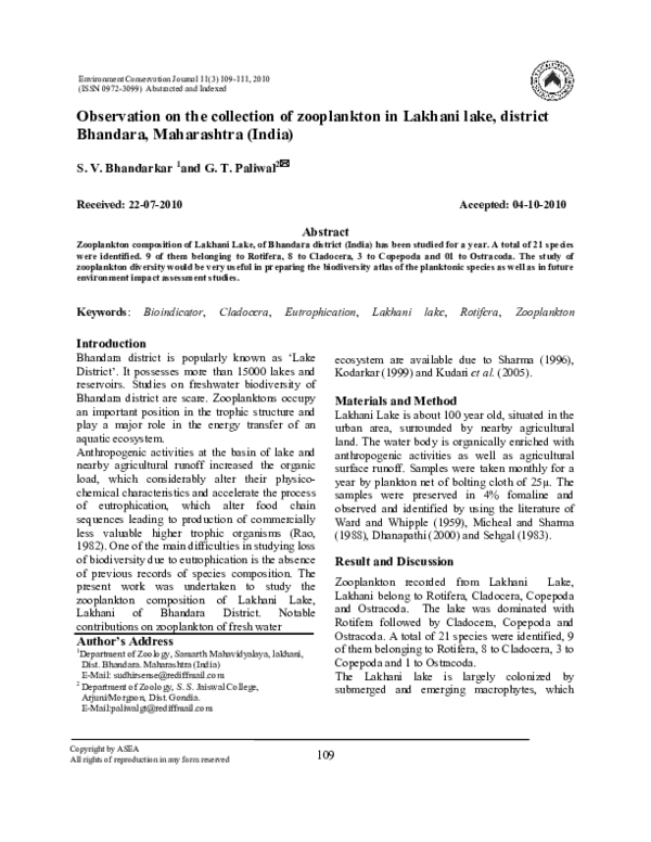 (PDF) Observation on the collection of Zooplankton in Lakhani lake ...