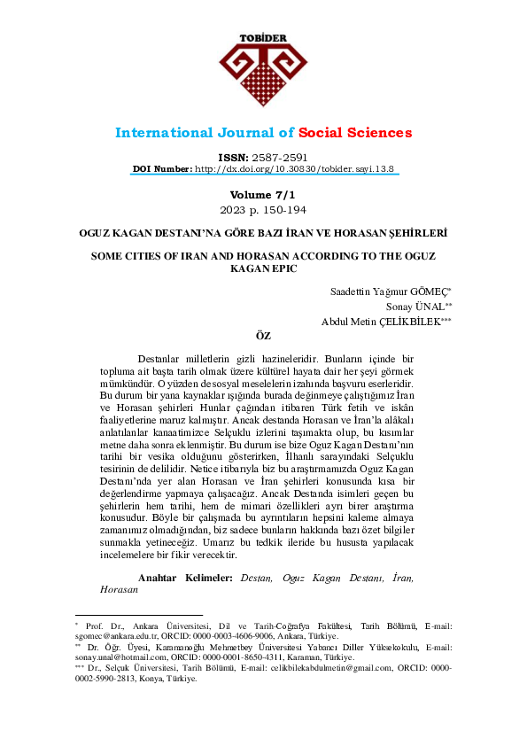 (PDF) Oguz Kagan Destani’Na Göre Bazi İran Ve Horasan Şehi̇rleri̇