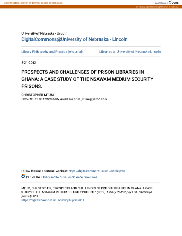 (PDF) Prospects and Challenges of Prison Libraries in Ghana: A Case ...