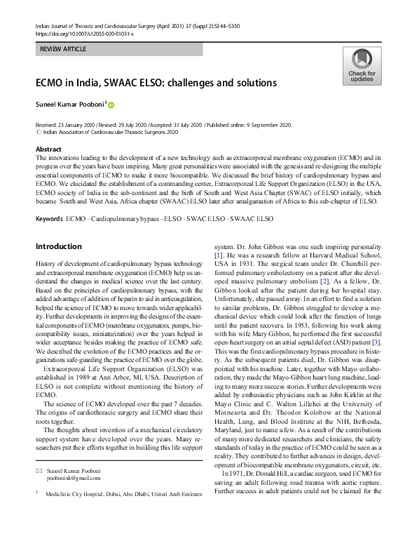 (PDF) ECMO in India, SWAAC ELSO: challenges and solutions