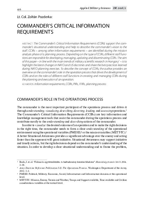 (PDF) Commander’s Critical Information Requirements