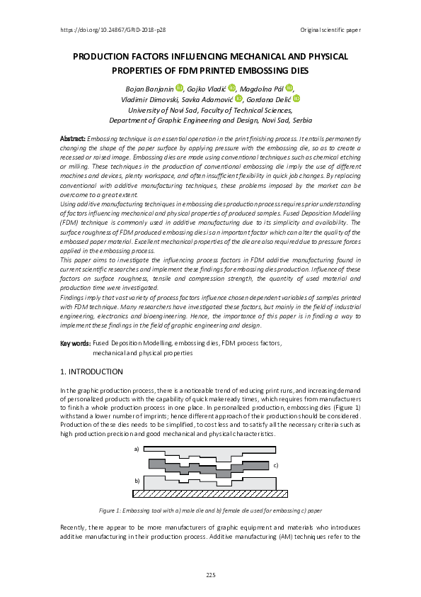 (PDF) Production Factors Influencing Mechanical and Physical Properties ...