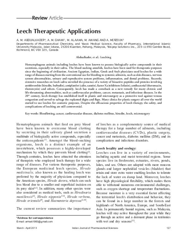 (PDF) Leech therapeutic applications