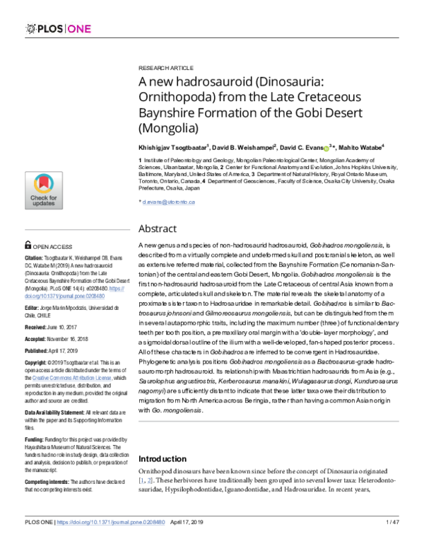 (PDF) A new hadrosauroid (Dinosauria: Ornithopoda) from the Late ...