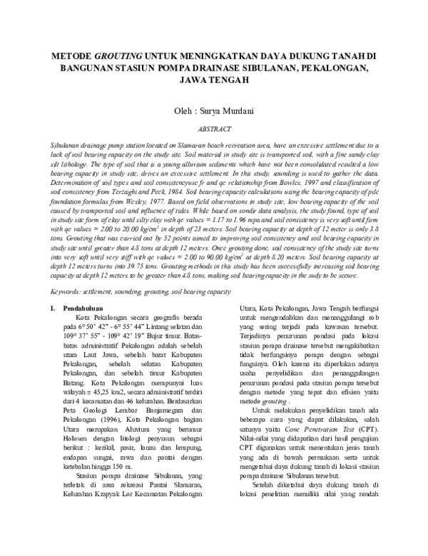 (PDF) Metode Grouting untuk Meningkatkan Daya Dukung Tanah di Bangunan Stasiun Pompa Drainase ...