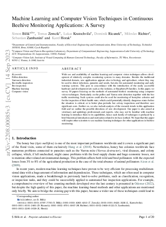 (PDF) Machine Learning and Computer Vision Techniques in Continuous Beehive Monitoring ...
