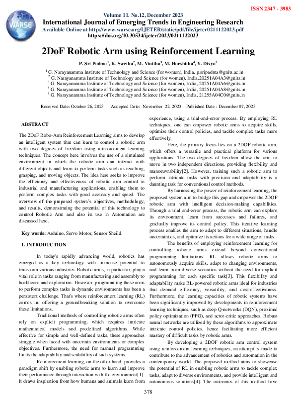 (PDF) 2DoF Robotic Arm using Reinforcement Learning