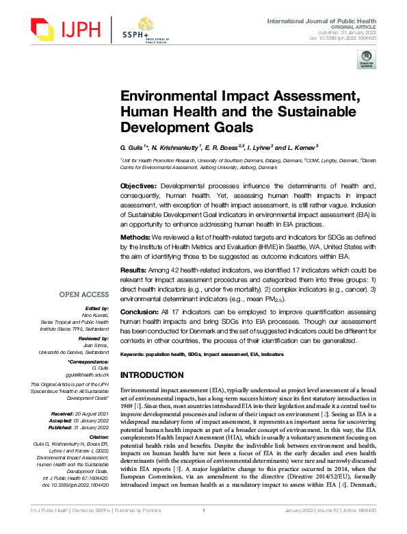 (PDF) Environmental Impact Assessment, Human Health and the Sustainable Development Goals
