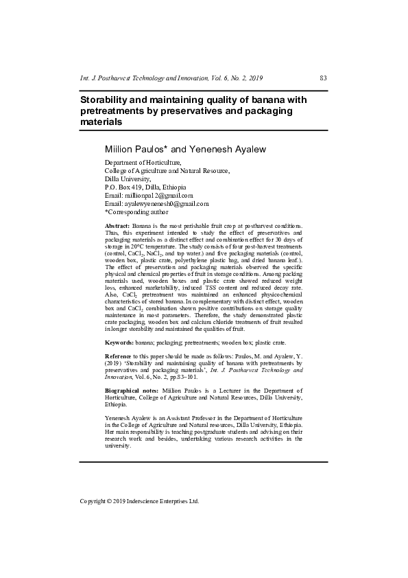 (PDF) Storability and maintaining quality of banana with pretreatments ...
