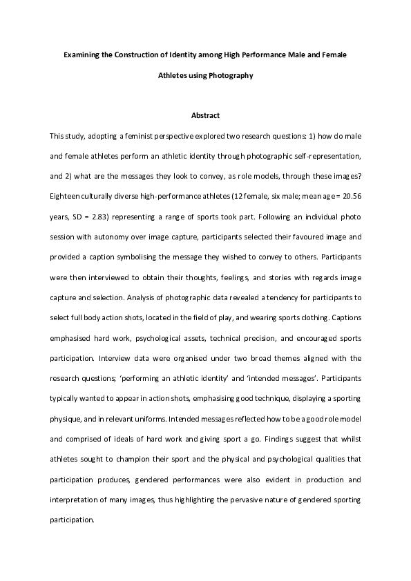 (PDF) Examining the construction of identity among high performance ...