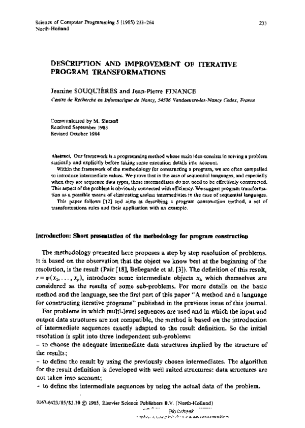 Pdf Description And Improvement Of Iterative Program Transformations
