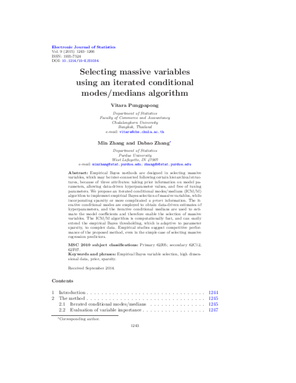Pdf Selecting Massive Variables Using An Iterated Conditional Modes