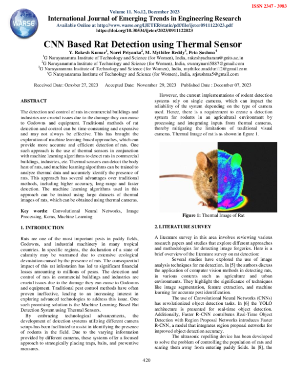 (PDF) CNN Based Rat Detection using Thermal Sensor