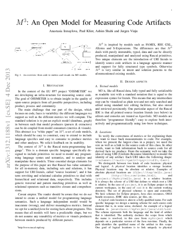 (PDF) M3: An Open Model for Measuring Code Artifacts
