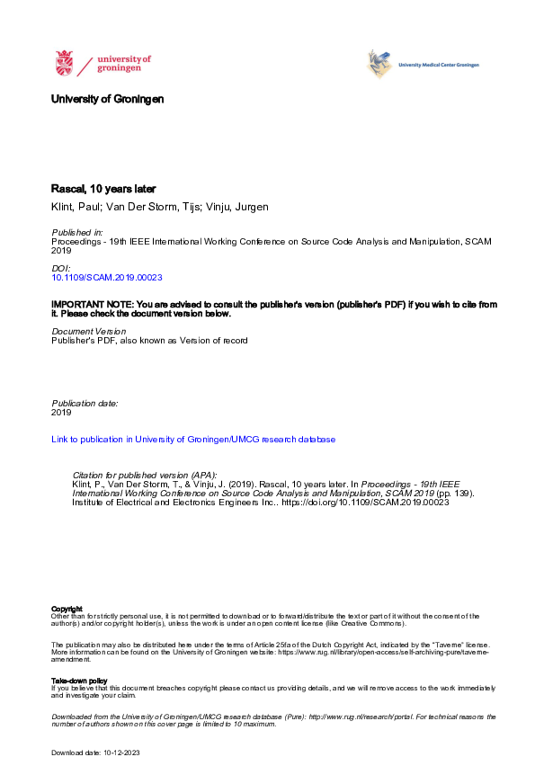 (PDF) Rascal, 10 Years Later