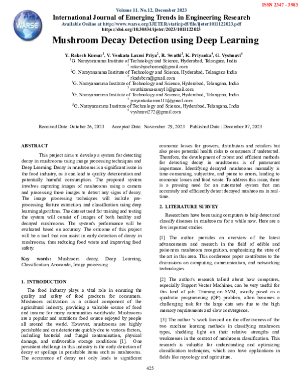 (PDF) Mushroom Decay Detection using Deep Learning