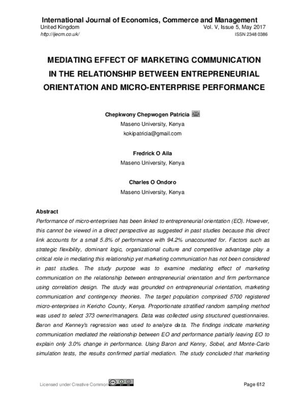 (PDF) Licensed under Creative Common MEDIATING EFFECT OF MARKETING COMMUNICATION IN THE ...