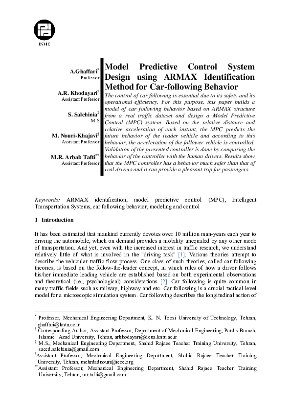 (PDF) Model Predictive Control System Design using ARMAX Identification Method for Car-following ...