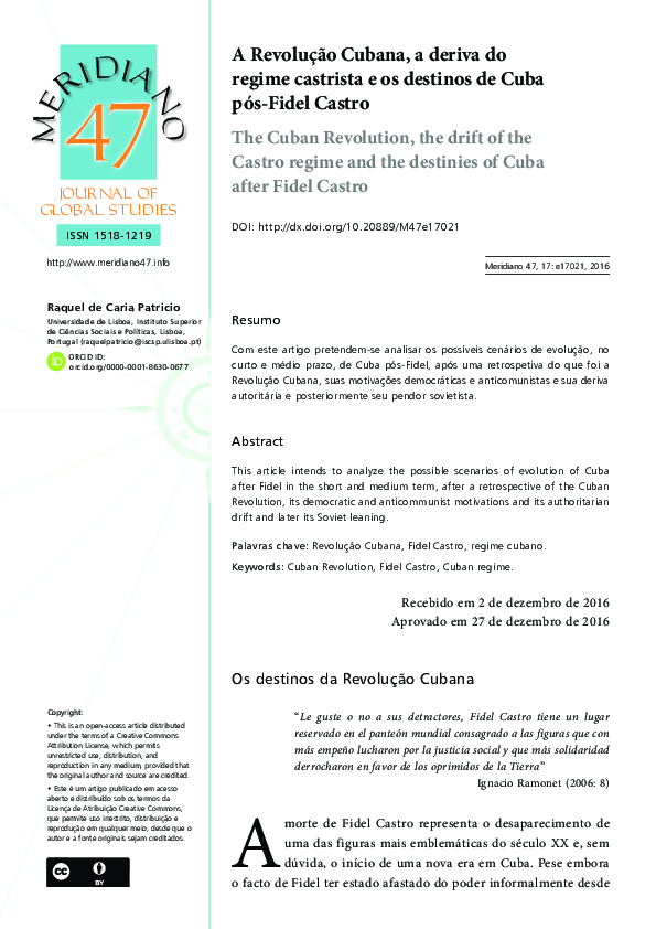 (PDF) A Revolução Cubana, a deriva do regime castrista e os destinos de ...