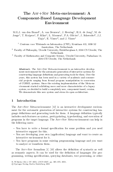 (PDF) The Asf+Sdf Meta-Environment
